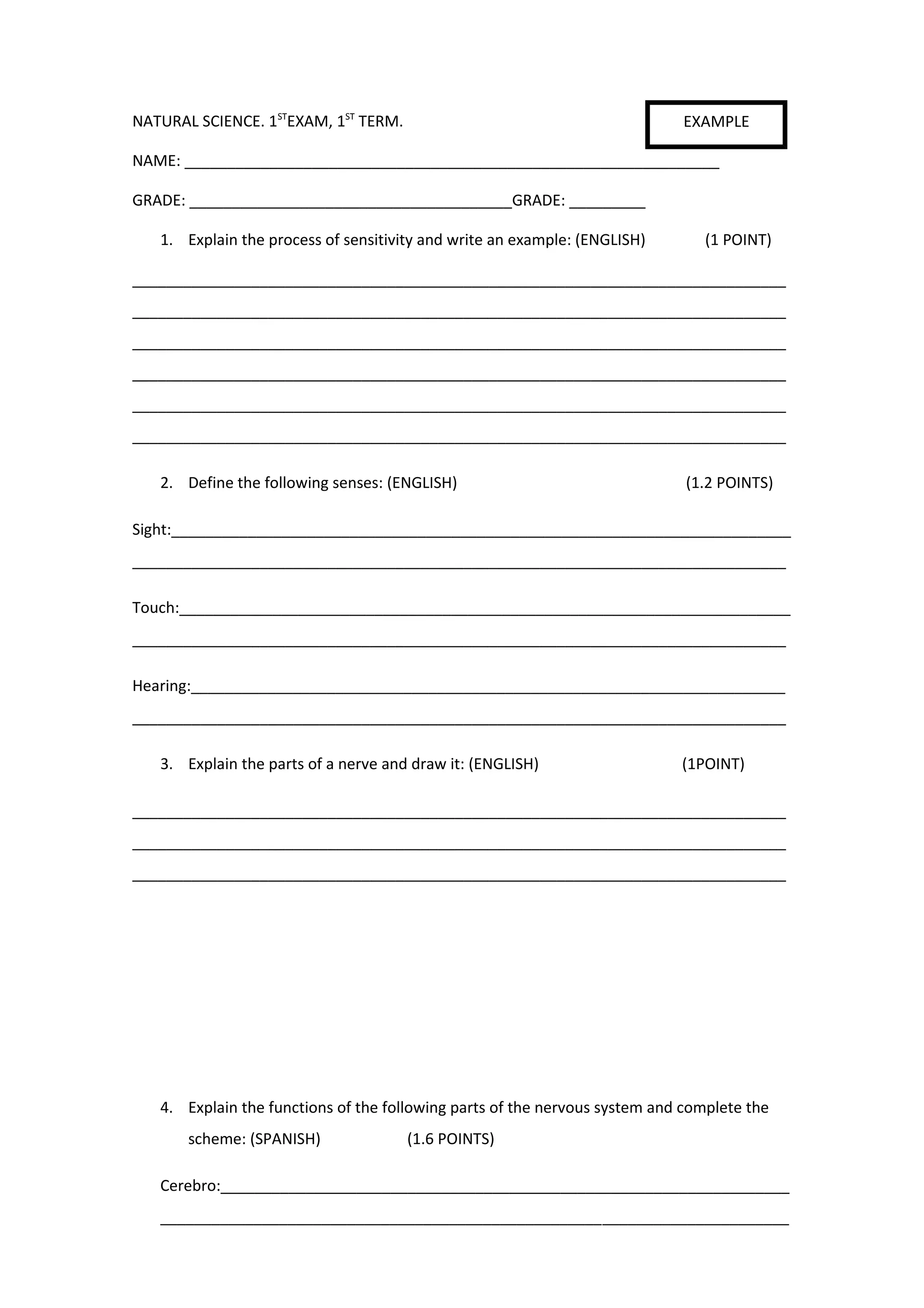 Natural science example exam | DOC