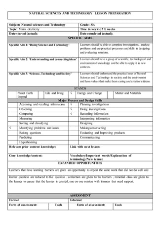 Natural sciences and technology lesson preparatio2 | DOCX