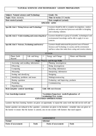 Natural sciences and technology lesson preparatio2 | DOCX