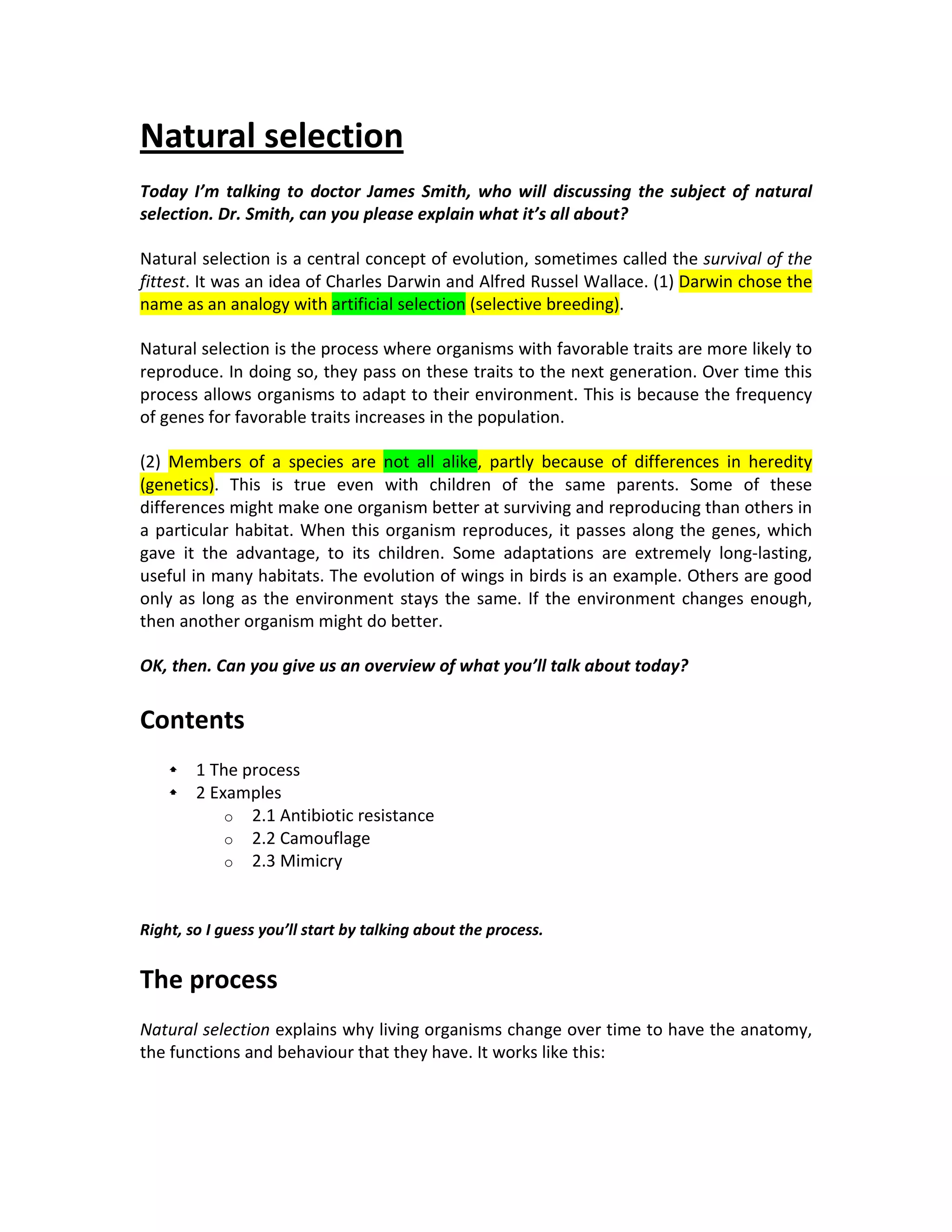 Natural selection script and answer key | PDF