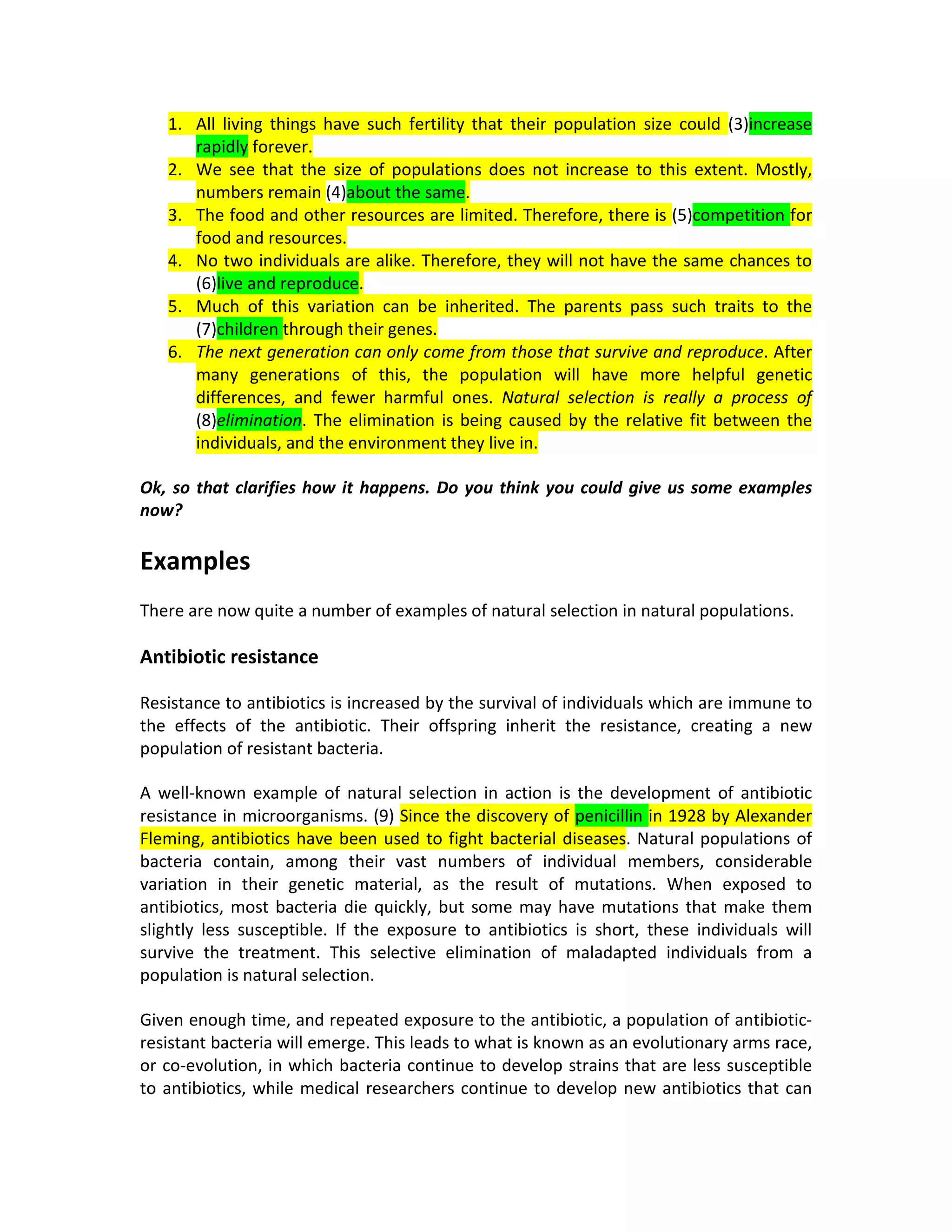 Natural selection script and answer key | PDF
