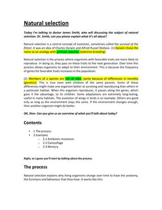 Natural selection script and answer key | PDF