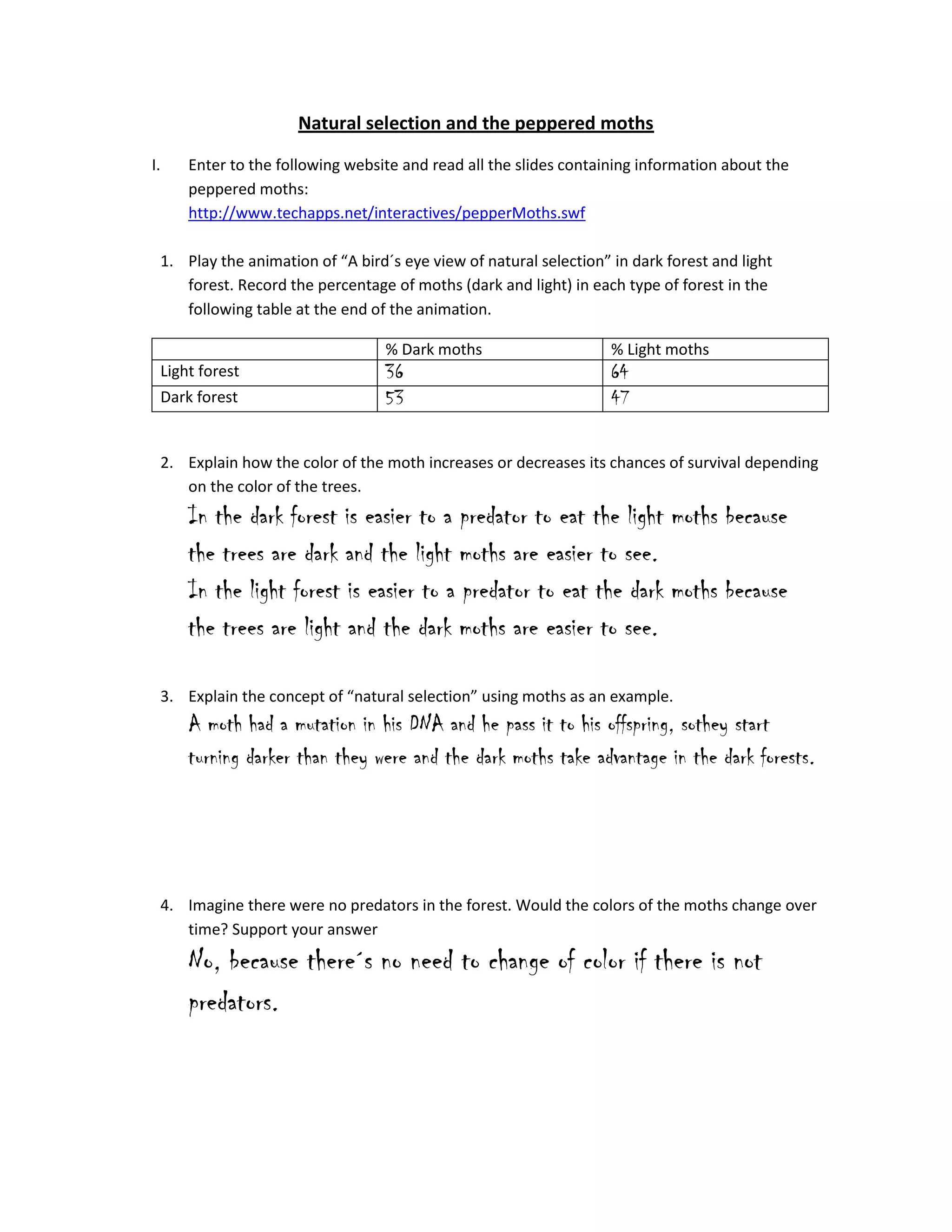 Natural selection and the peppered moths | DOCX