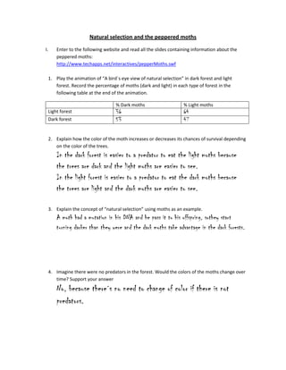 Natural selection and the peppered moths | DOCX