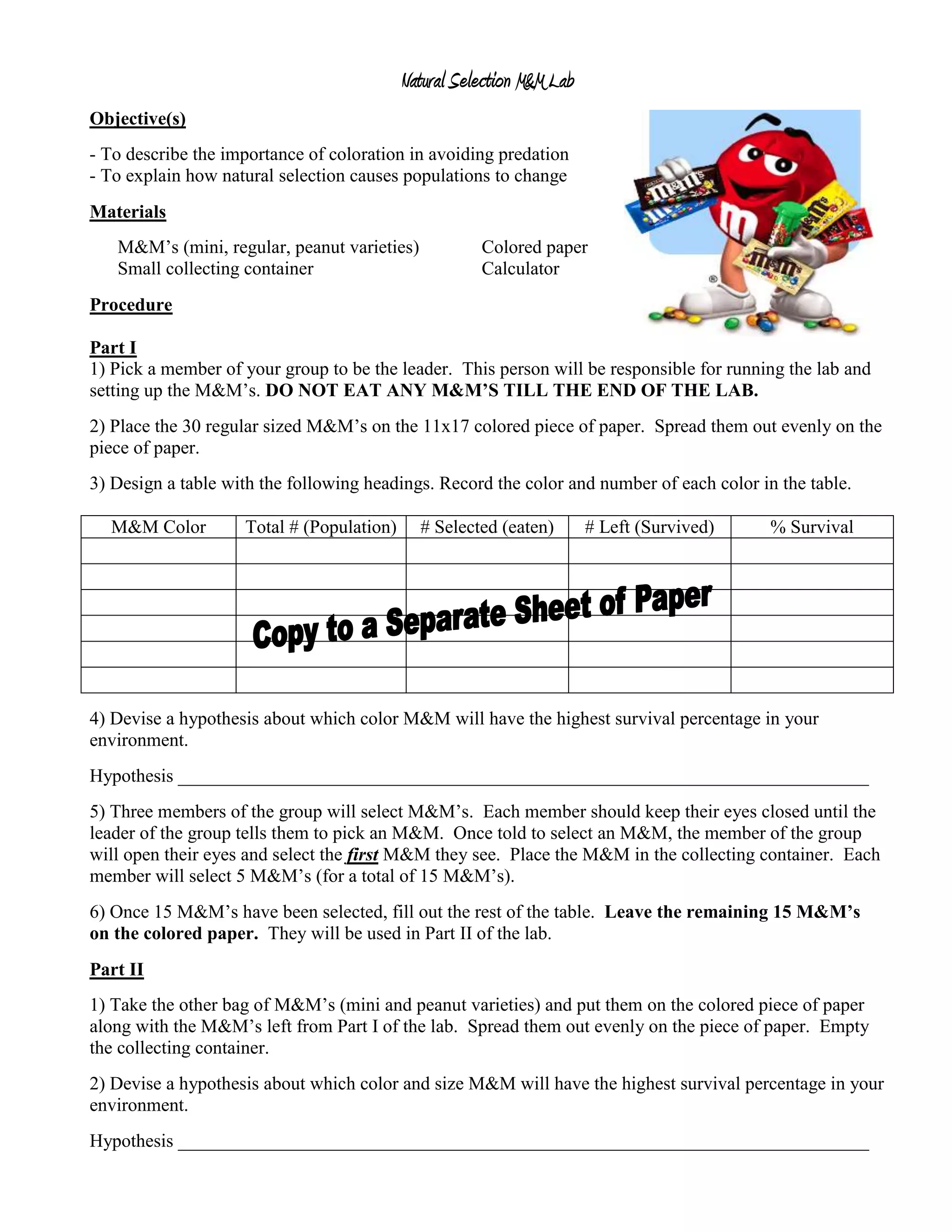 Natural selection m&m lab | DOCX