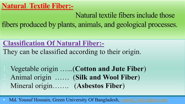 Natural textile fibers (Cotton, Jute, Silk, Wool) | PDF
