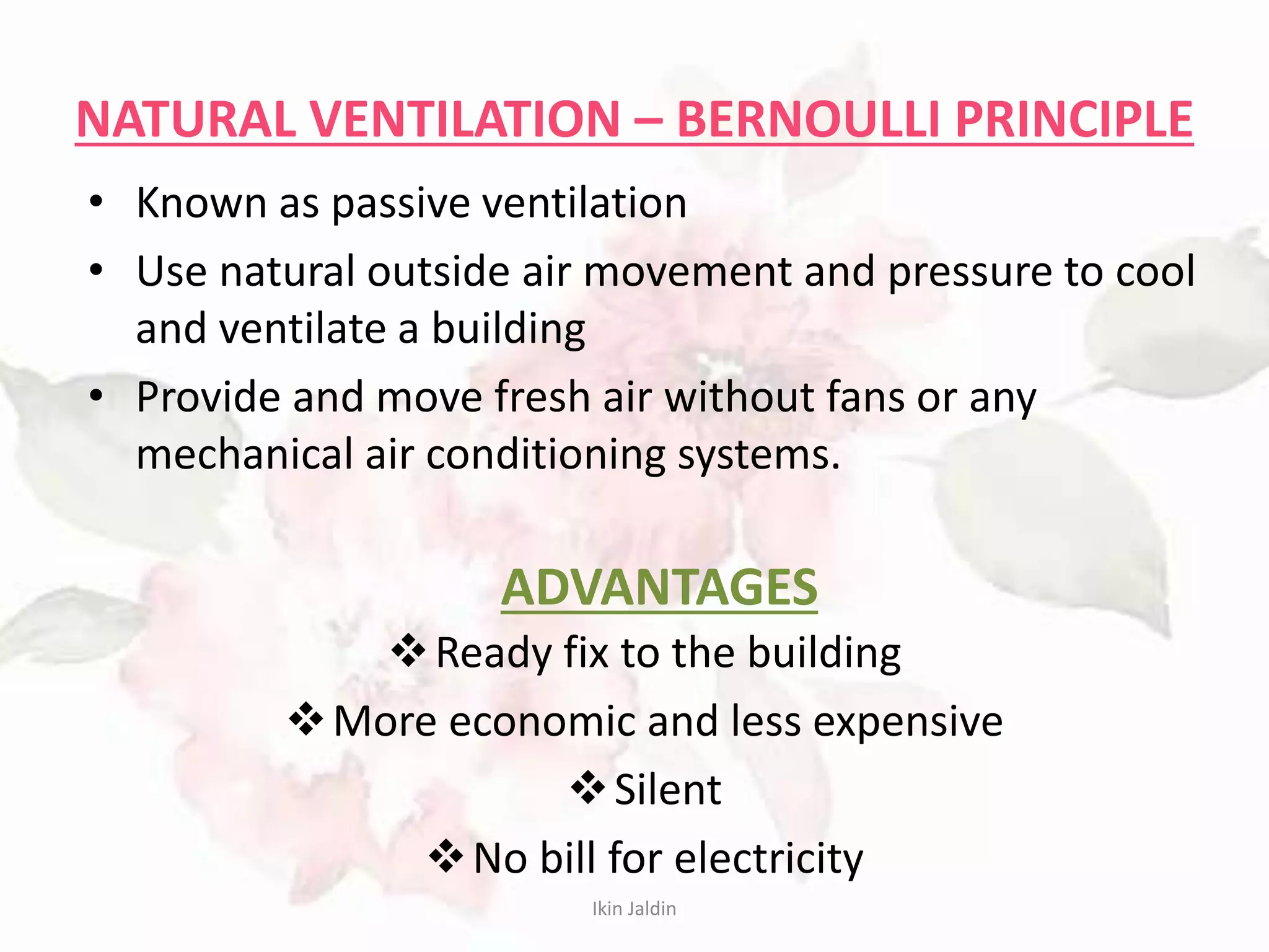 Natural ventilation – bernoulli principle | PPTX
