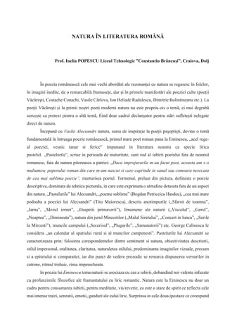 TEMA NATURII OGILINDITA ÎN LITERATURA ROMÂNĂ | DOCX