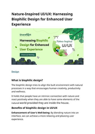 Nature-Inspired UI/UX: Harnessing Biophilic Design for Enhanced User Experience | DOCX