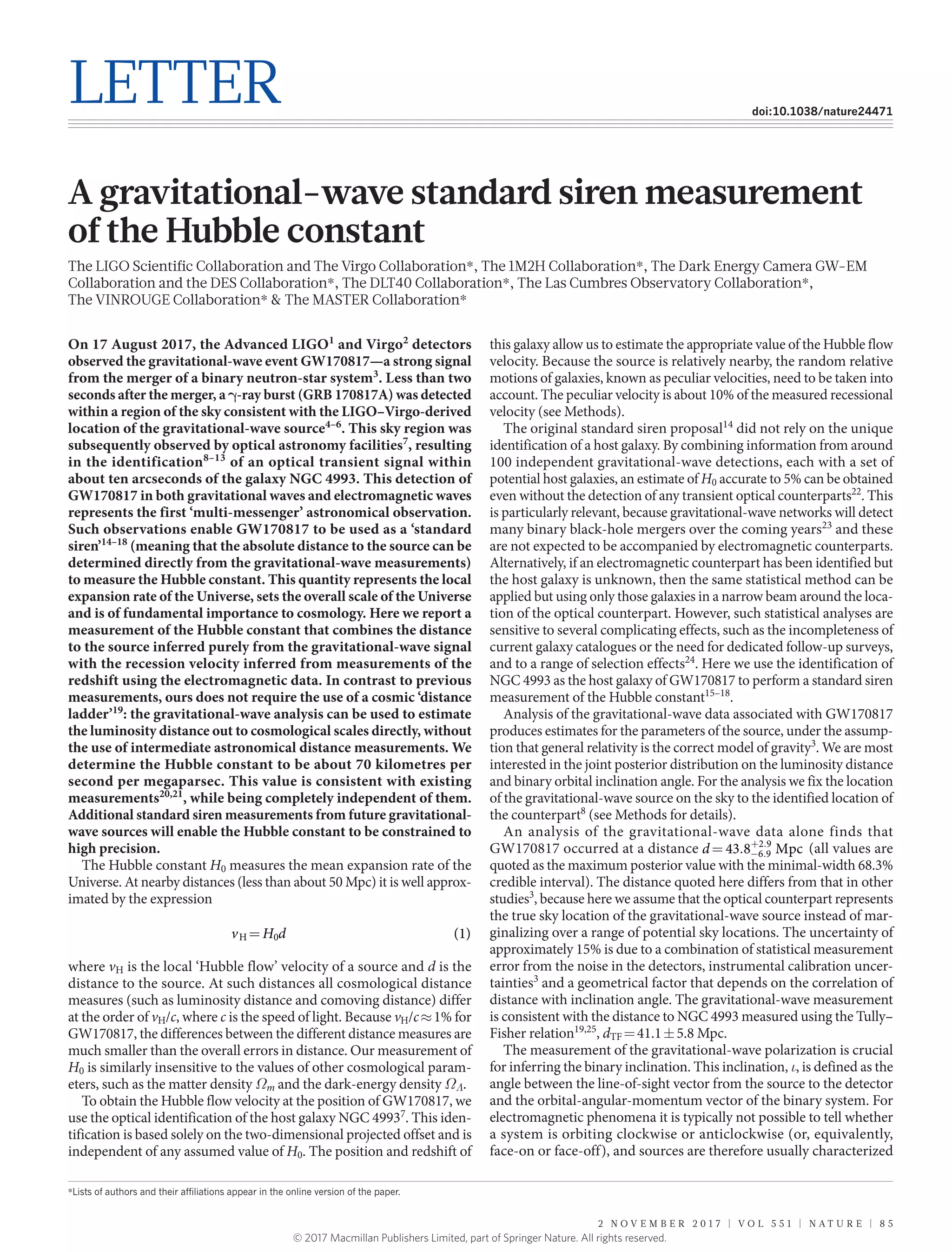 A gravitational-wave standard siren measurement of the Hubble constant ...
