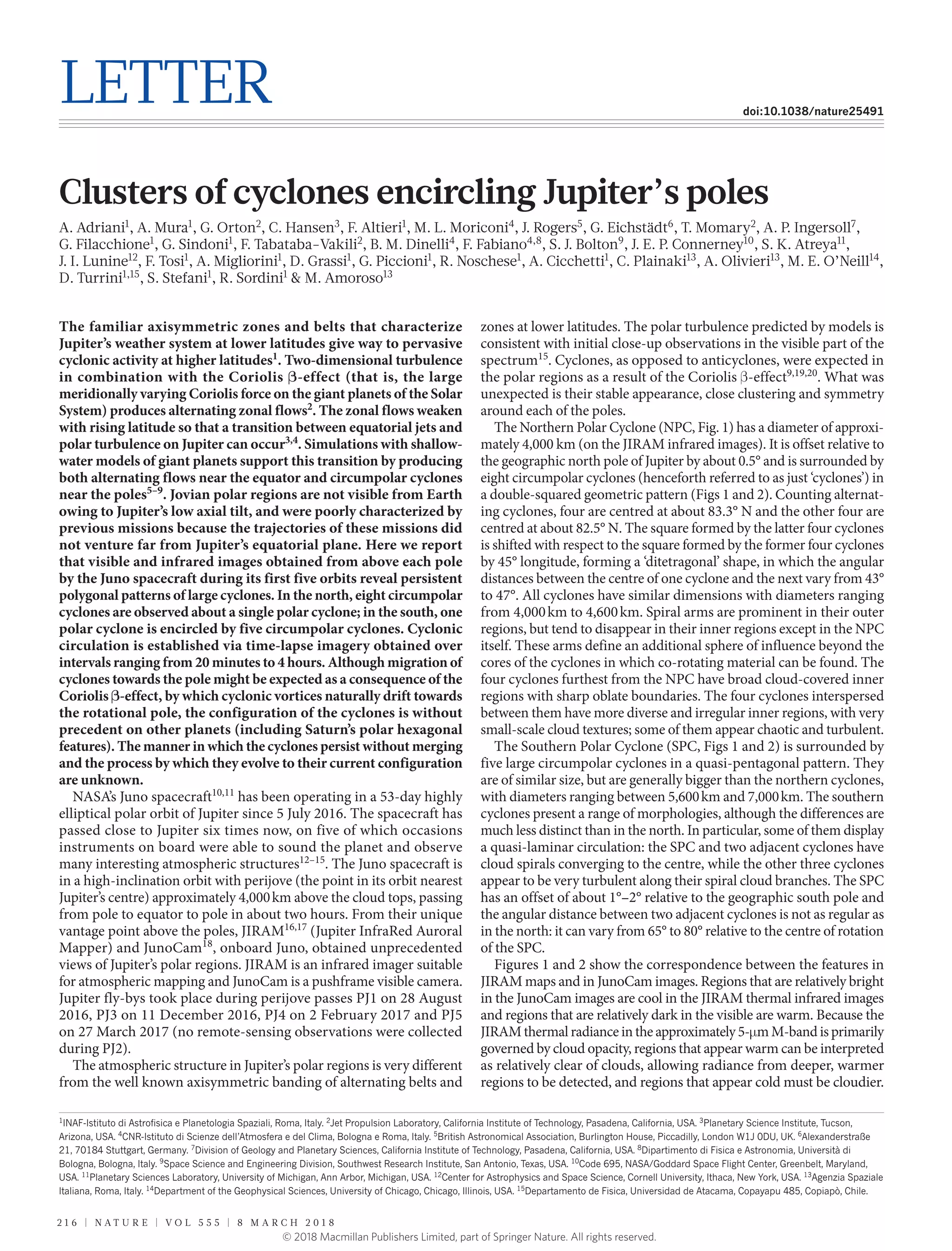 Clusters of cyclones encircling Jupiter’s poles | PDF