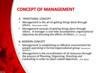 Nature and concept of management | PPTX