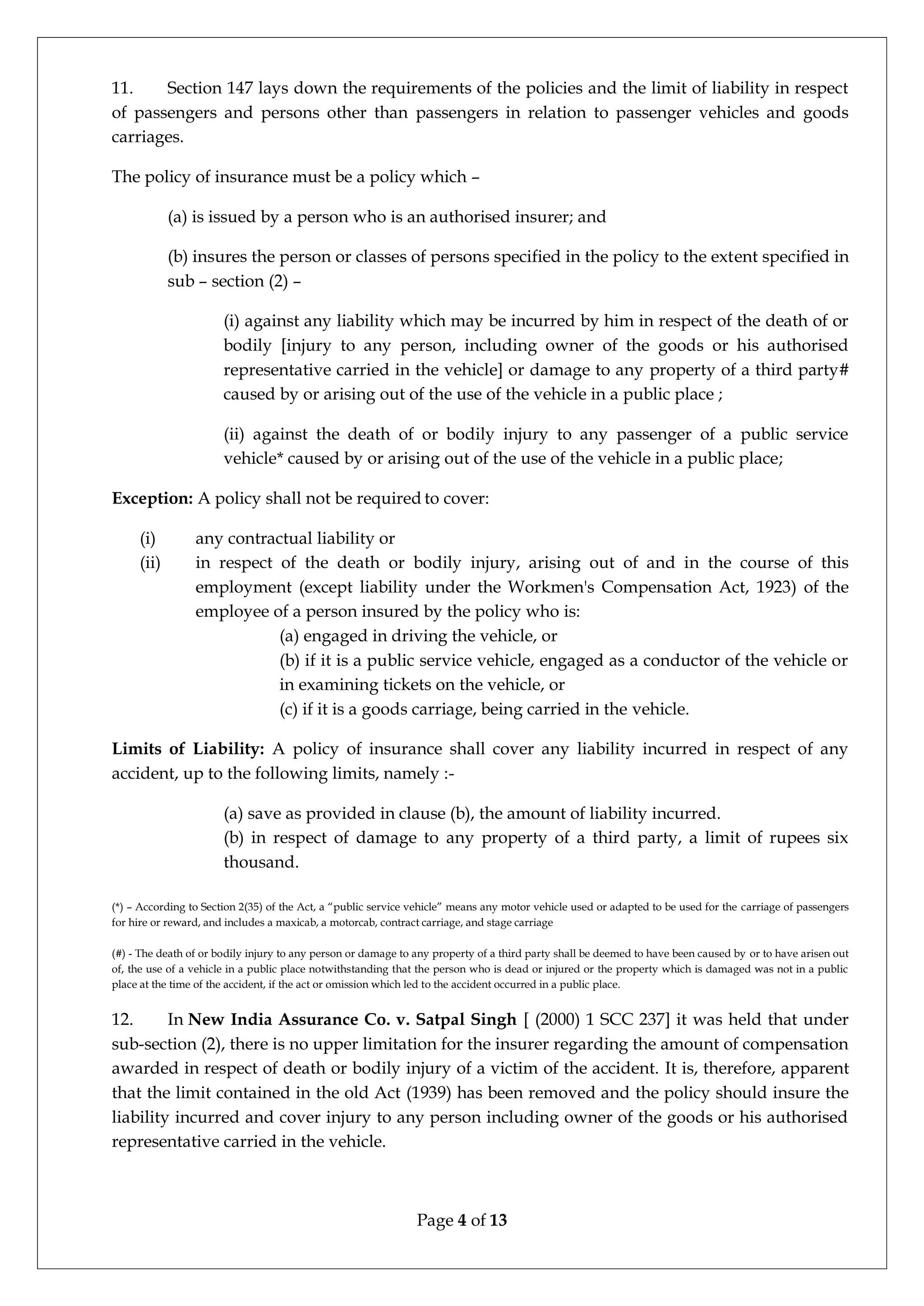Nature and extent of insurer's liability under motor vehicles act 1988 ...