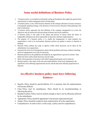 Nature and importance of business policy | PDF