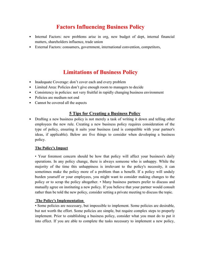 Nature and importance of business policy | PDF | Green Solutions | Business