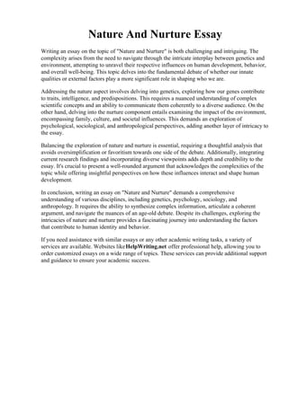 Nature And Nurture Essay | PDF