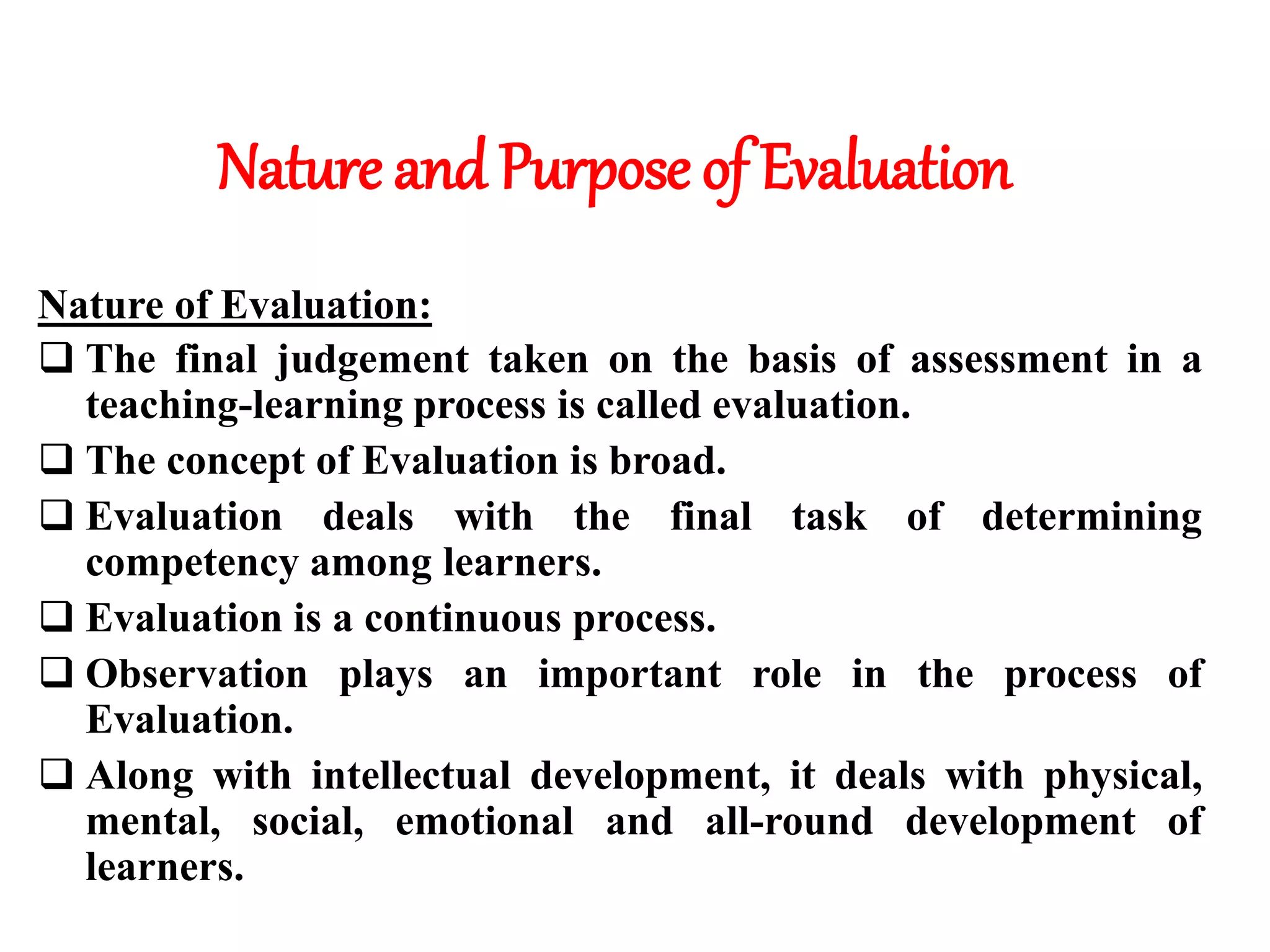 Nature and Purpose of Evaluation | PPTX