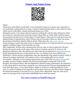 Nature Conservation Essay | PDF