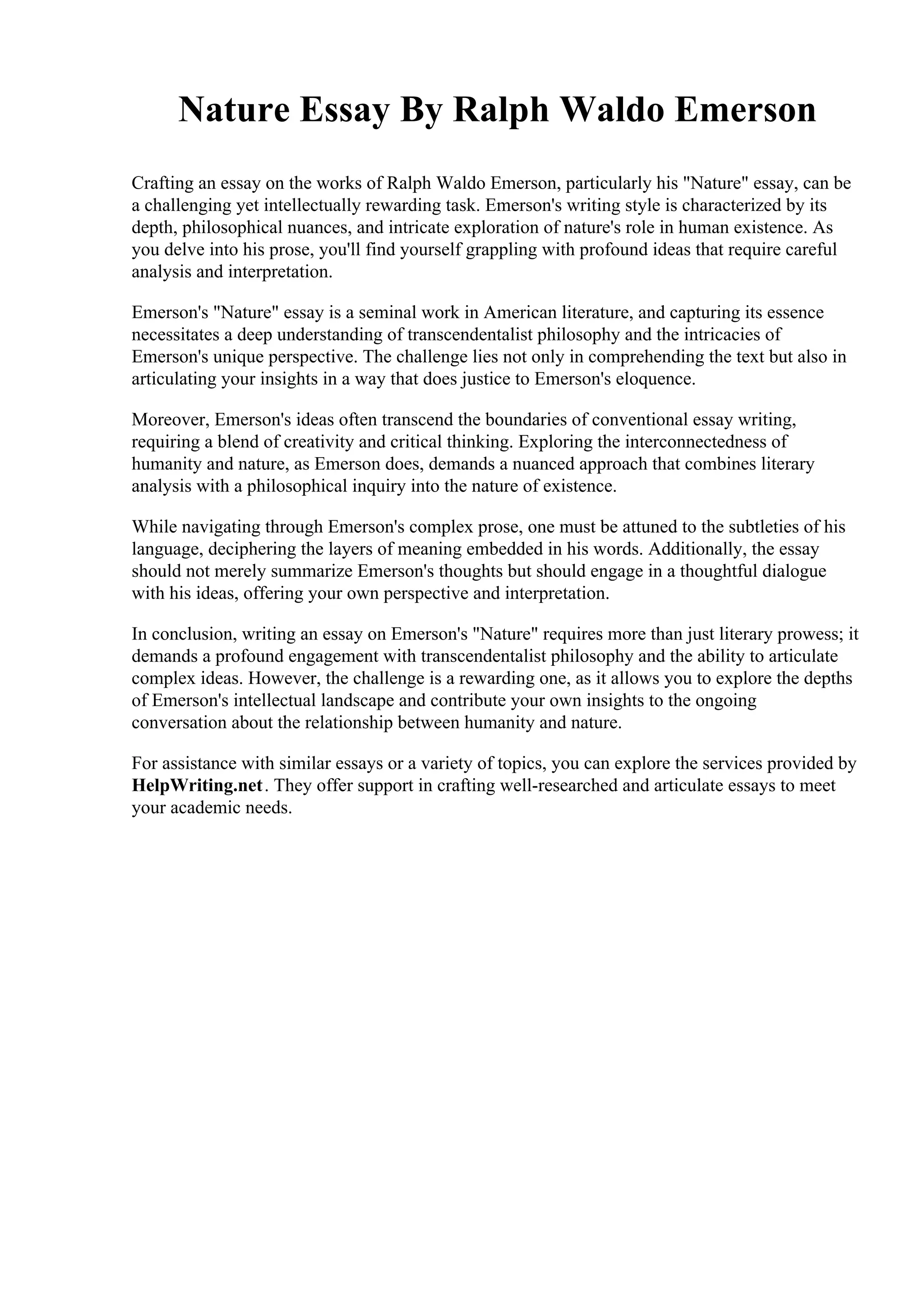 Nature Essay By Ralph Waldo Emerson | PDF