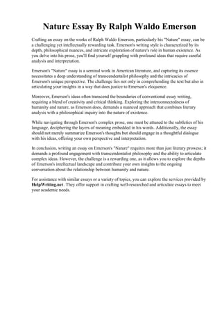 Nature Essay By Ralph Waldo Emerson | PDF