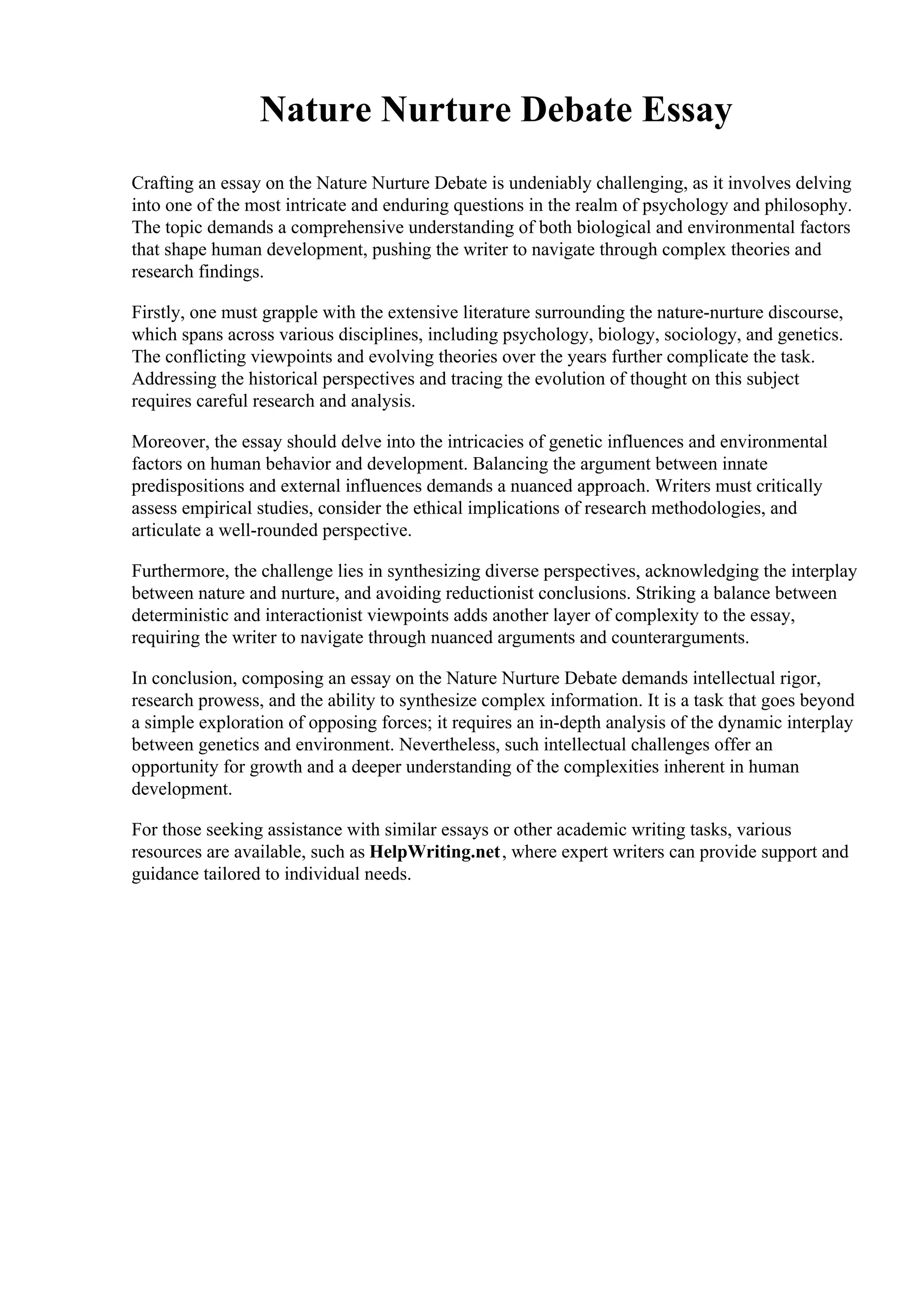 Nature Nurture Debate Essay.pdf | Genetics | Science