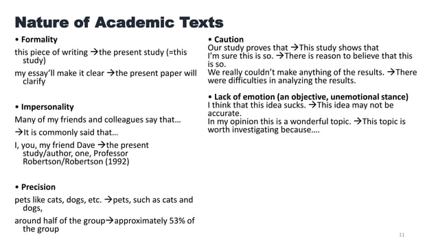 Nature of academic texts
