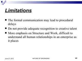 Nature of organizing , formal and informal organization | PPT