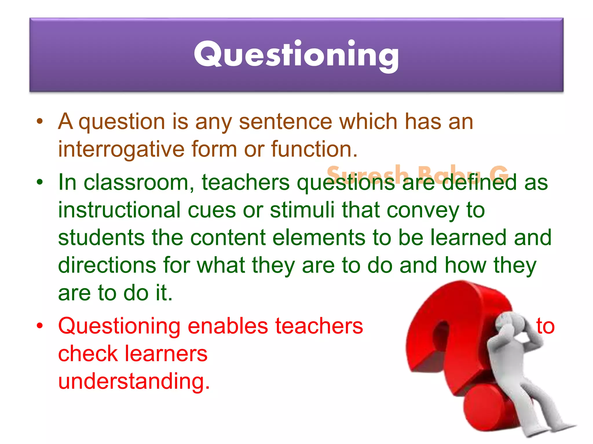 Nature of questioning in the classroom – Types of questions and ...