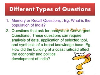 Nature of questioning in the classroom – Types of questions and ...