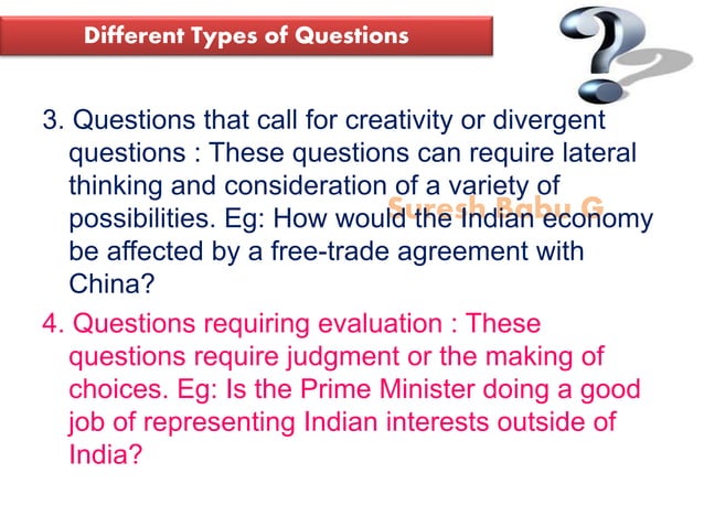 Nature of questioning in the classroom – Types of questions and ...