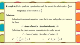 Nature of the roots and sum and product of the roots of a quadratic ...