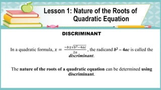 Nature of the roots and sum and product of the roots of a quadratic ...