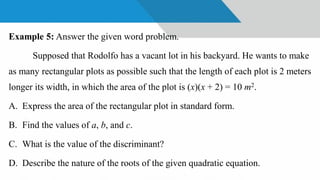 Nature of the roots and sum and product of the roots of a quadratic ...