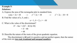 Nature of the roots and sum and product of the roots of a quadratic ...