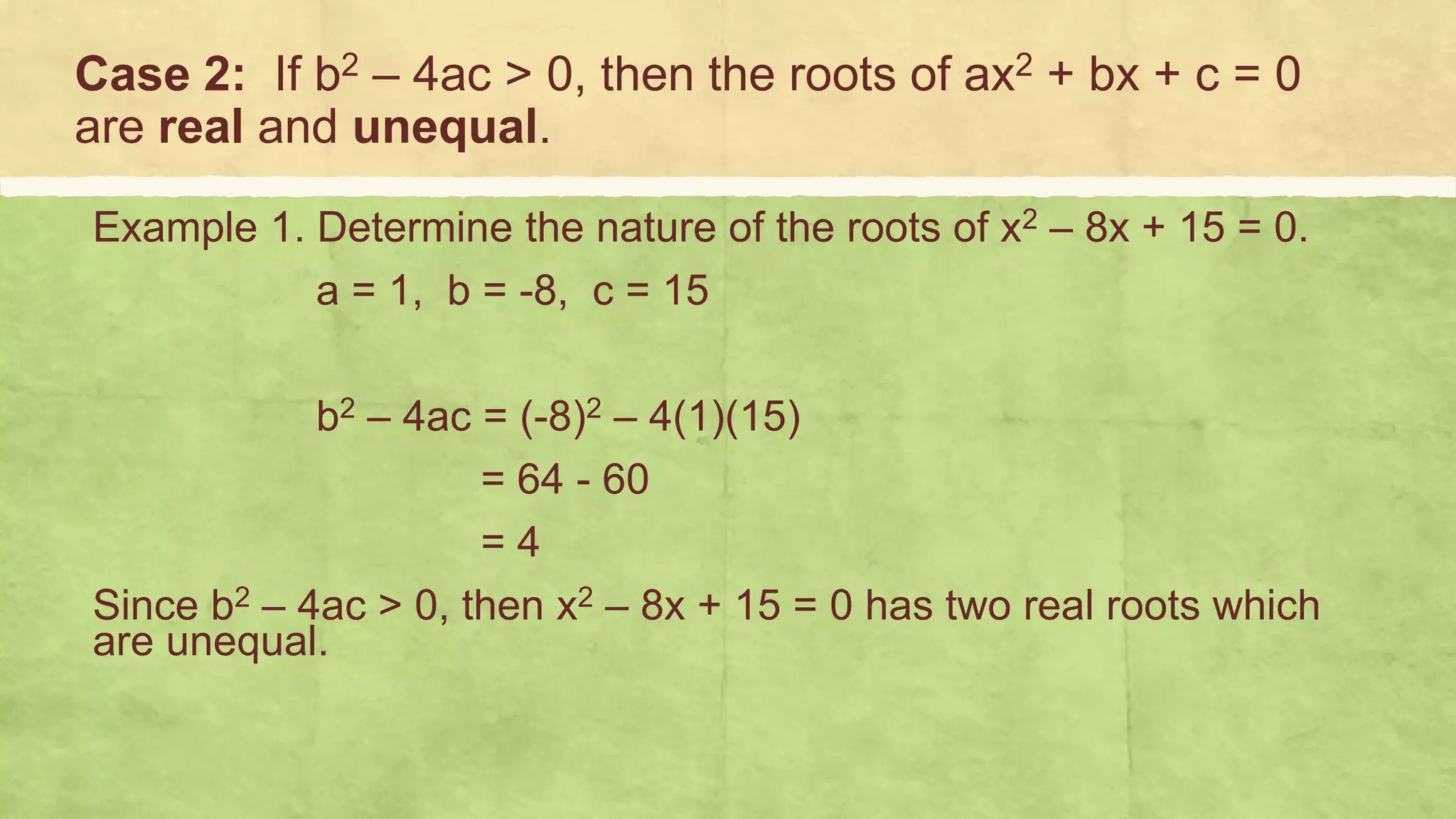 Nature of the roots of a quadratic equation | PPTX