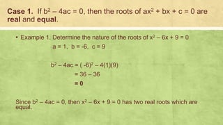 Nature of the roots of a quadratic equation | PPTX