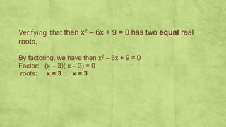 Nature of the roots of a quadratic equation | PPTX