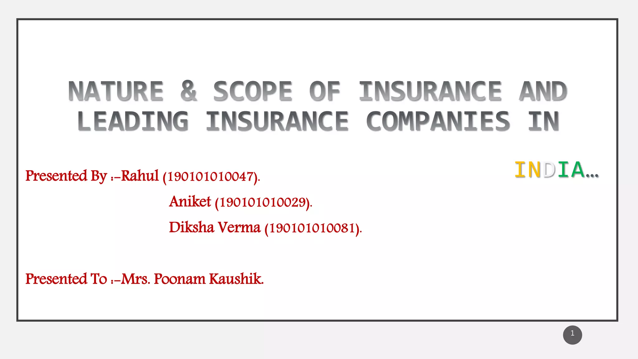 Nature & scope of insurance and leading insurance | PPTX