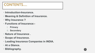Nature & scope of insurance and leading insurance | PPTX