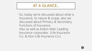 Nature & scope of insurance and leading insurance | PPTX