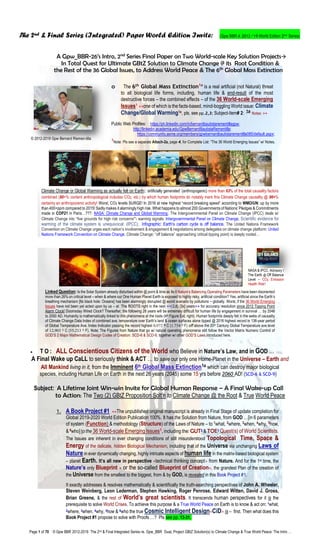 Nature's Wake up Final Call. the GBtZ solt'n to True World Peace, 6th Global Mass Extinct'n.._a ...