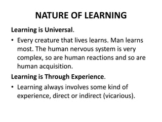 Nature & types of learning | PPTX