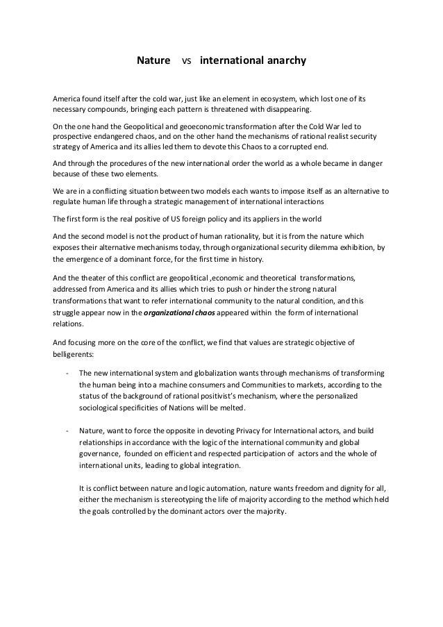 Nature vs international anarchy