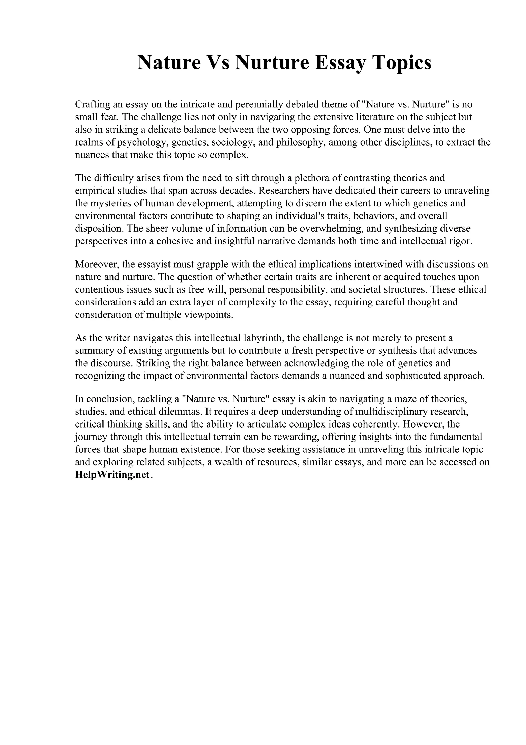 Nature Vs Nurture Essay Topics. Miles College | PDF