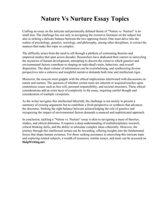 Nature Vs Nurture Essay Topics. Miles College | PDF | Genetics | Science