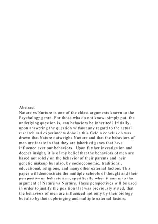 Nature VS NurtureResearch writing 310Joi Tucker.docx | Genetics | Science