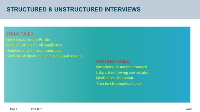 Structured vs unstructured interviews | PPT