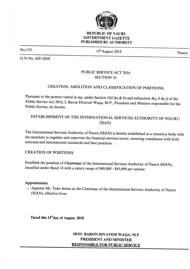 Nauru Government Gazette G.N.No. 620/2018.pdf