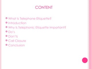 Ppt for telephonic etiquettes in corporate | PPT