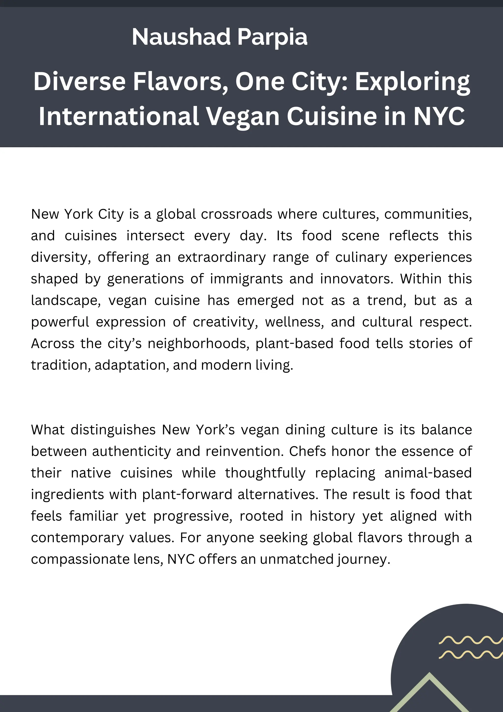 How NYC Redefines Global Vegan Cuisine — Naushad Parpia | PDF
